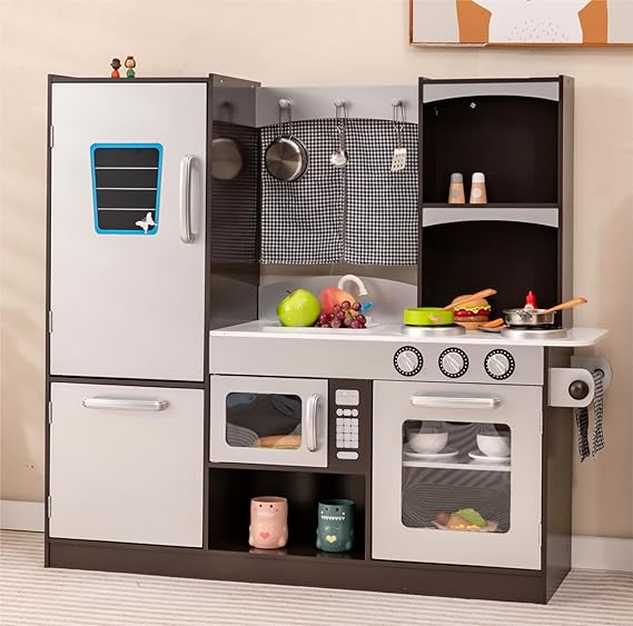 Amazon.com: Costzon Kids Kitchen Playset, Wooden Toddler Kitchen Toy ...