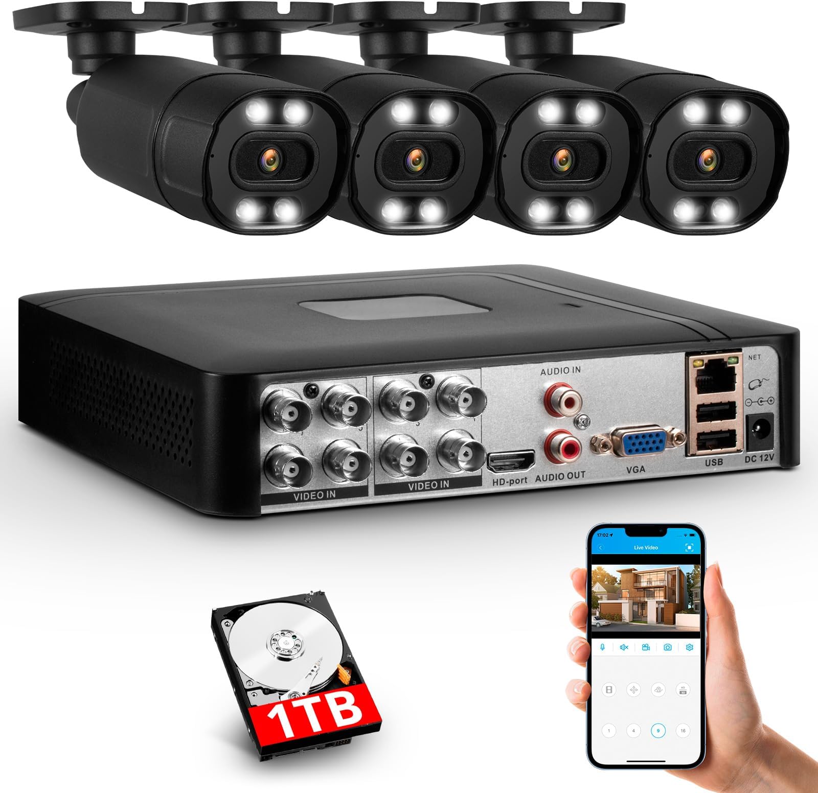 Amazon.com : 8CH H.265+ DVR and 4 x 1920TVL 2MP Home CCTV Cameras ...