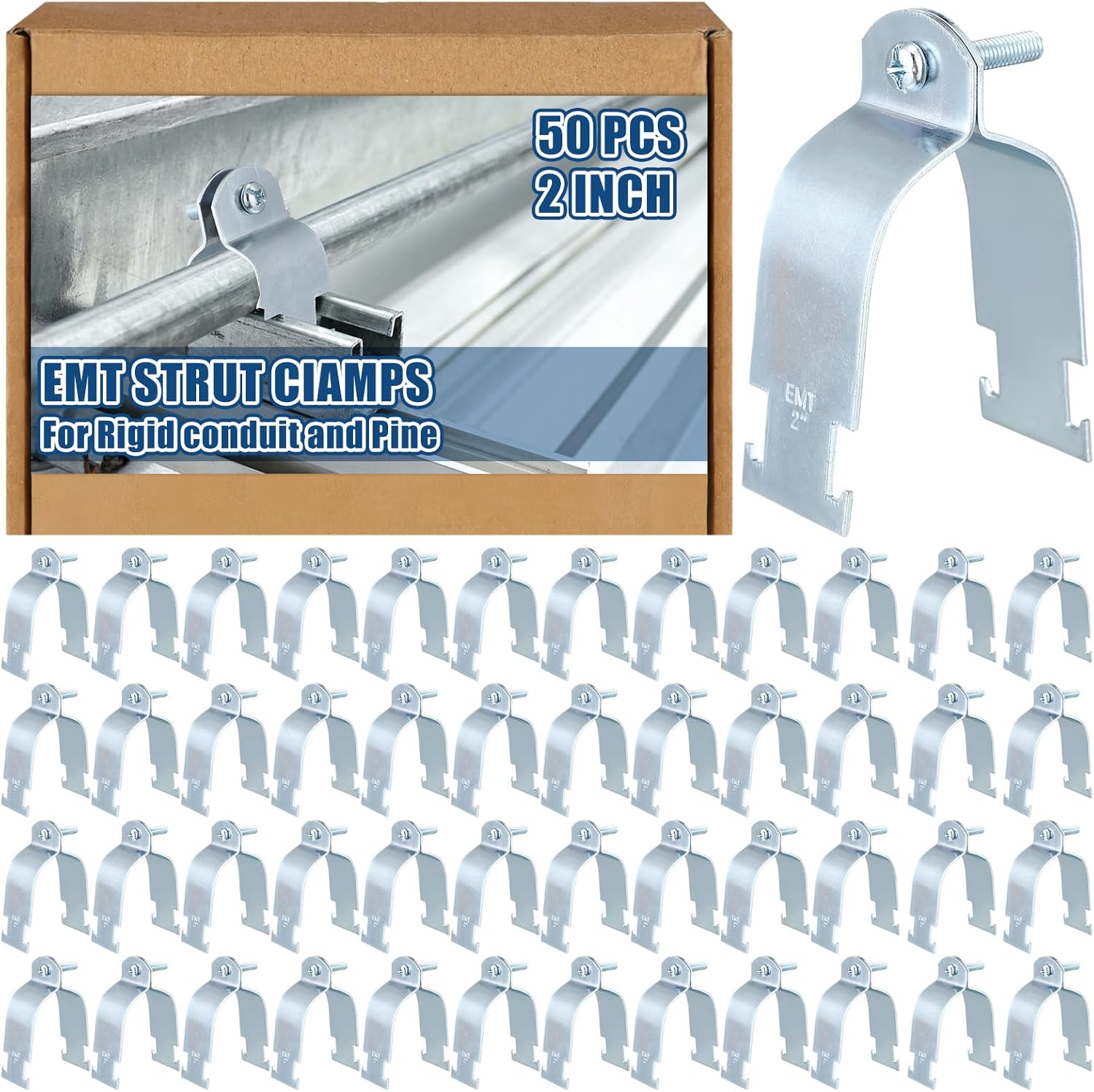 Landhoow 50 Pcs Emt Pipe Universal Strut Clamps Strut Channel Accessory ...