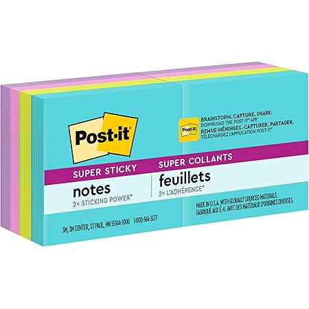 Amazon.com : Post-it Super Sticky Notes, 2x2 in, 10 Pads, 2x the ...