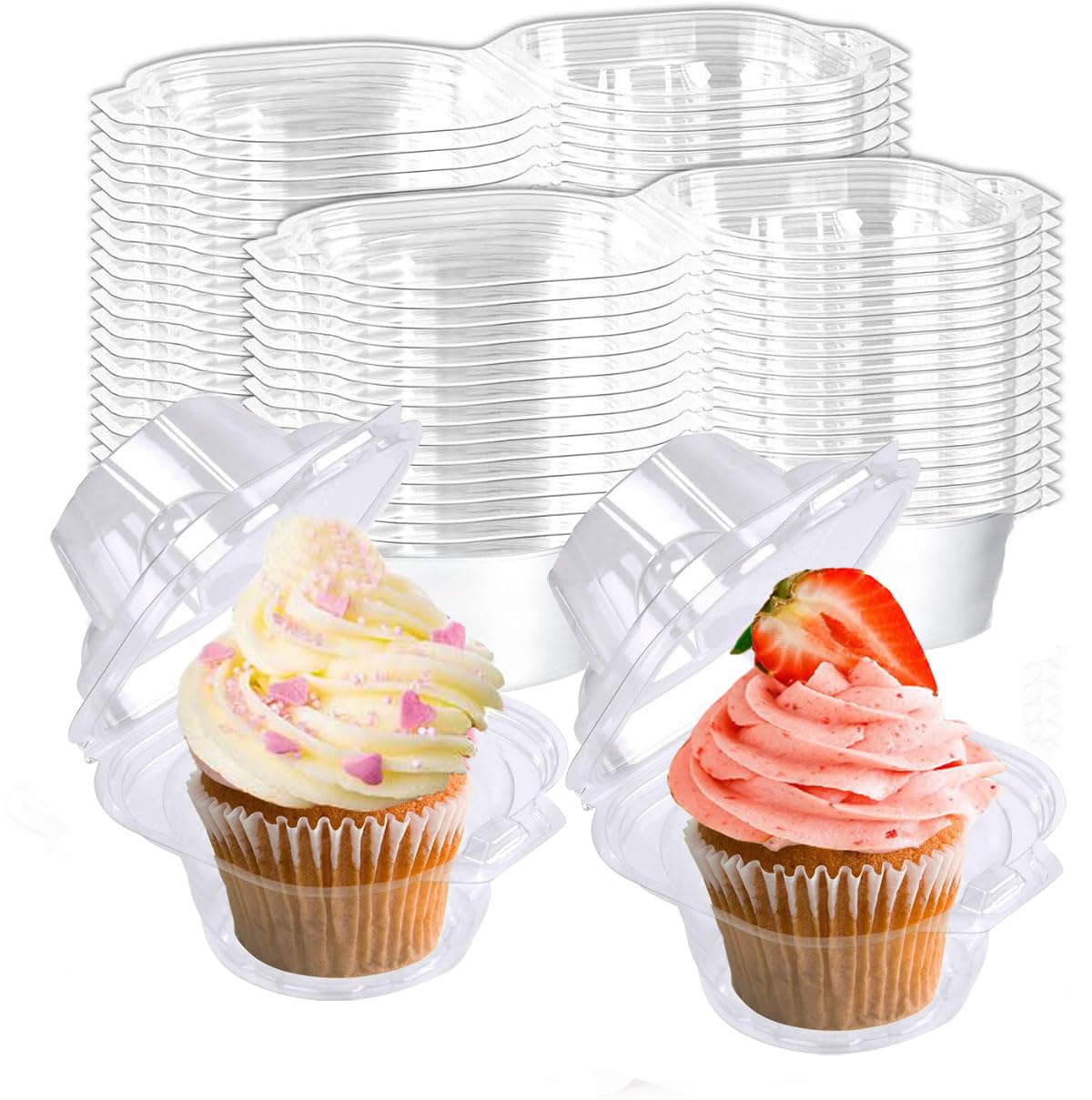 Amazon.com: Mistari 50 Pack Individual Cupcake Containers Plastic ...