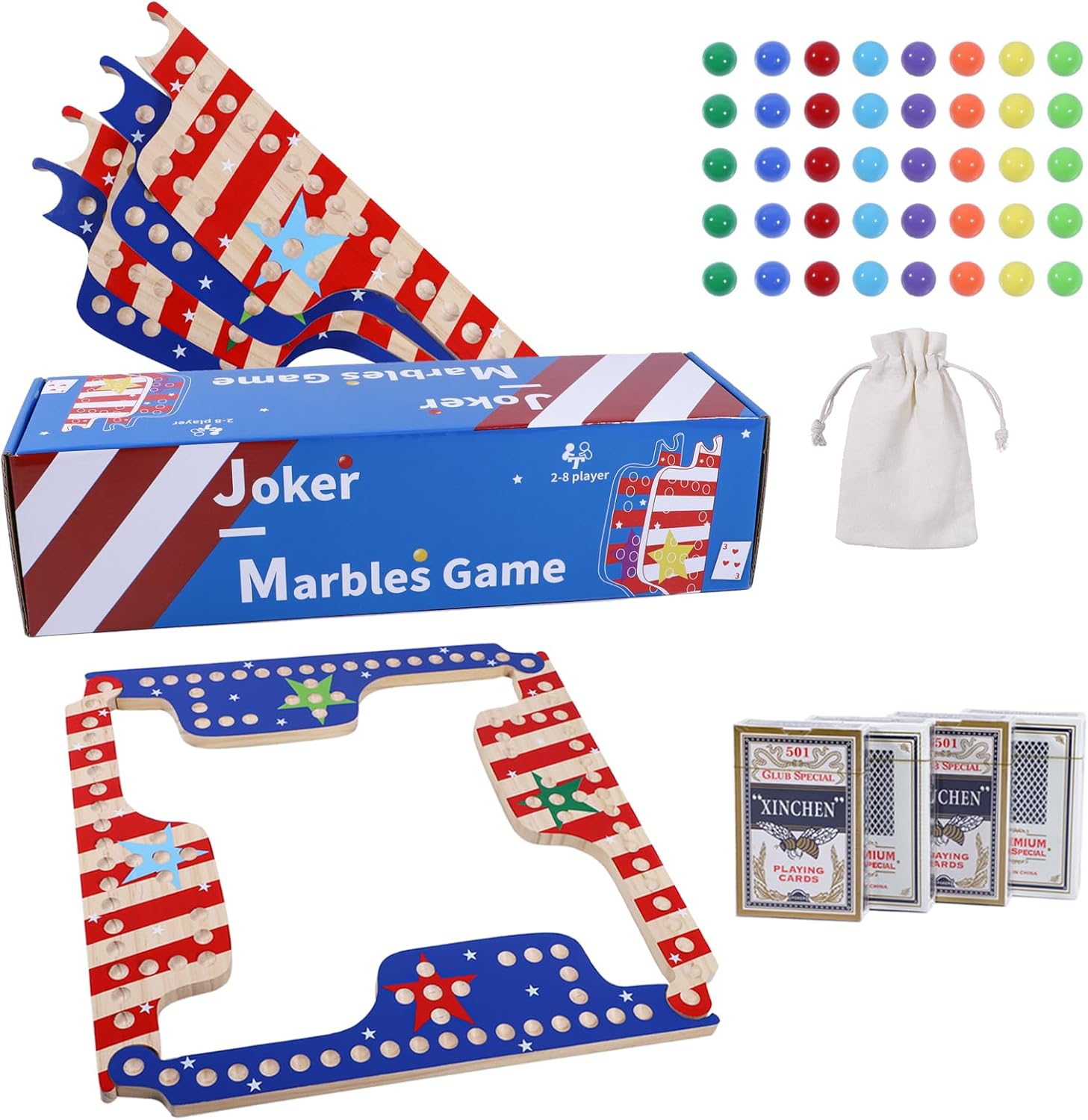Amazon.com: Grhonior Marbles and Jokers Board Game Thickened Wood Pegs and Jokers Game Complete ...