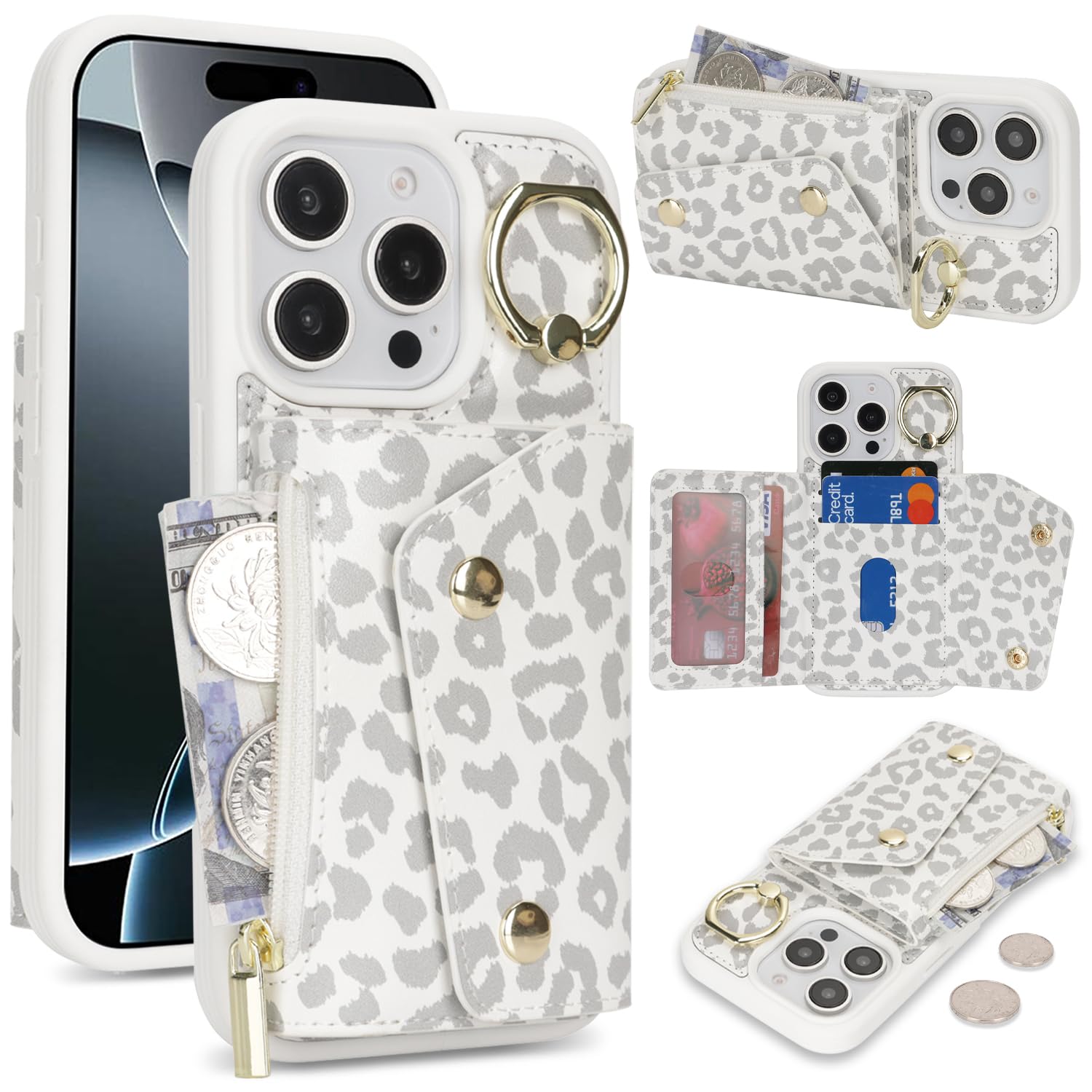 Amazon.com: Lipvina for iPhone 16 Pro Case Wallet with Card Holder - Zipper Pocket,Credit Card ...