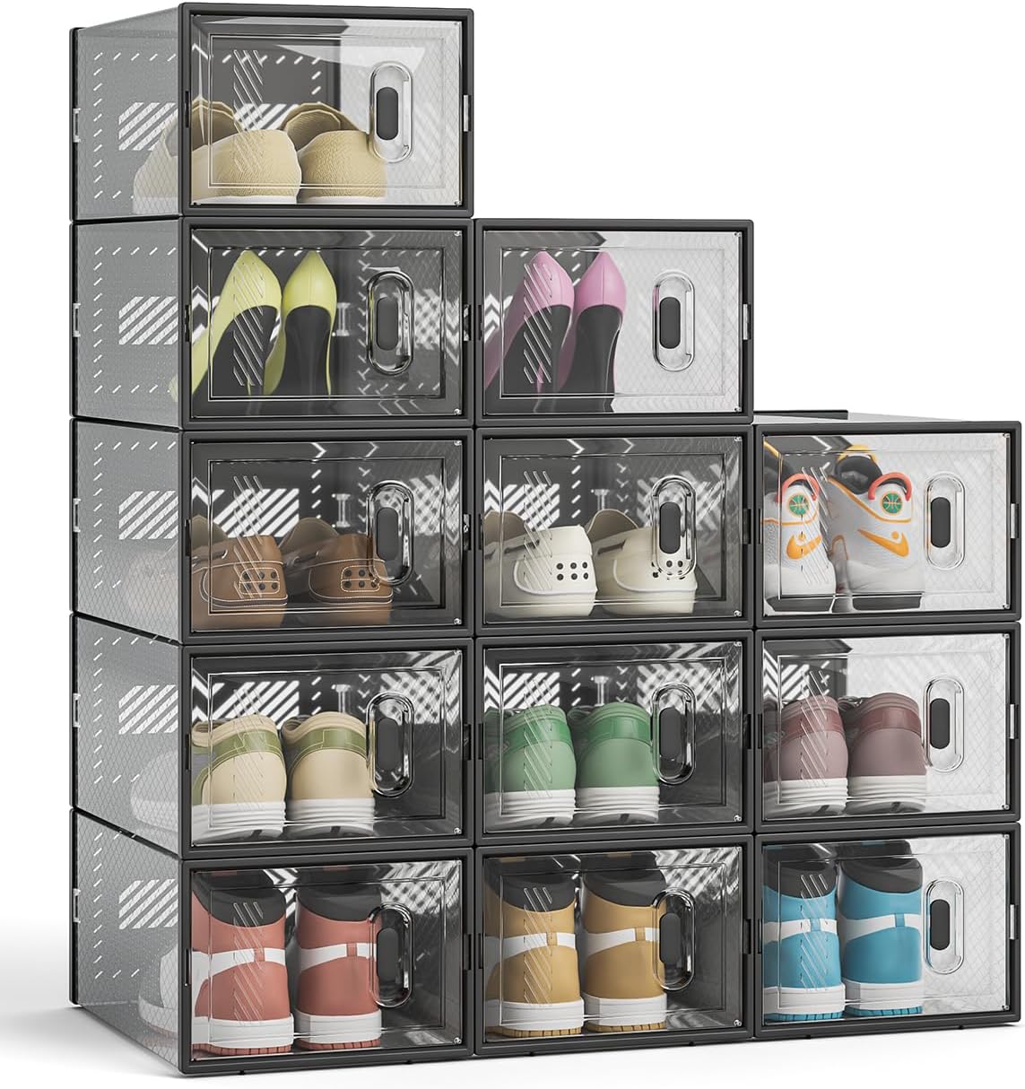 SIMPDIY Shoe Storage Box,12 pcs Shoe Box Clear Plastic Stackable, Shoe ...