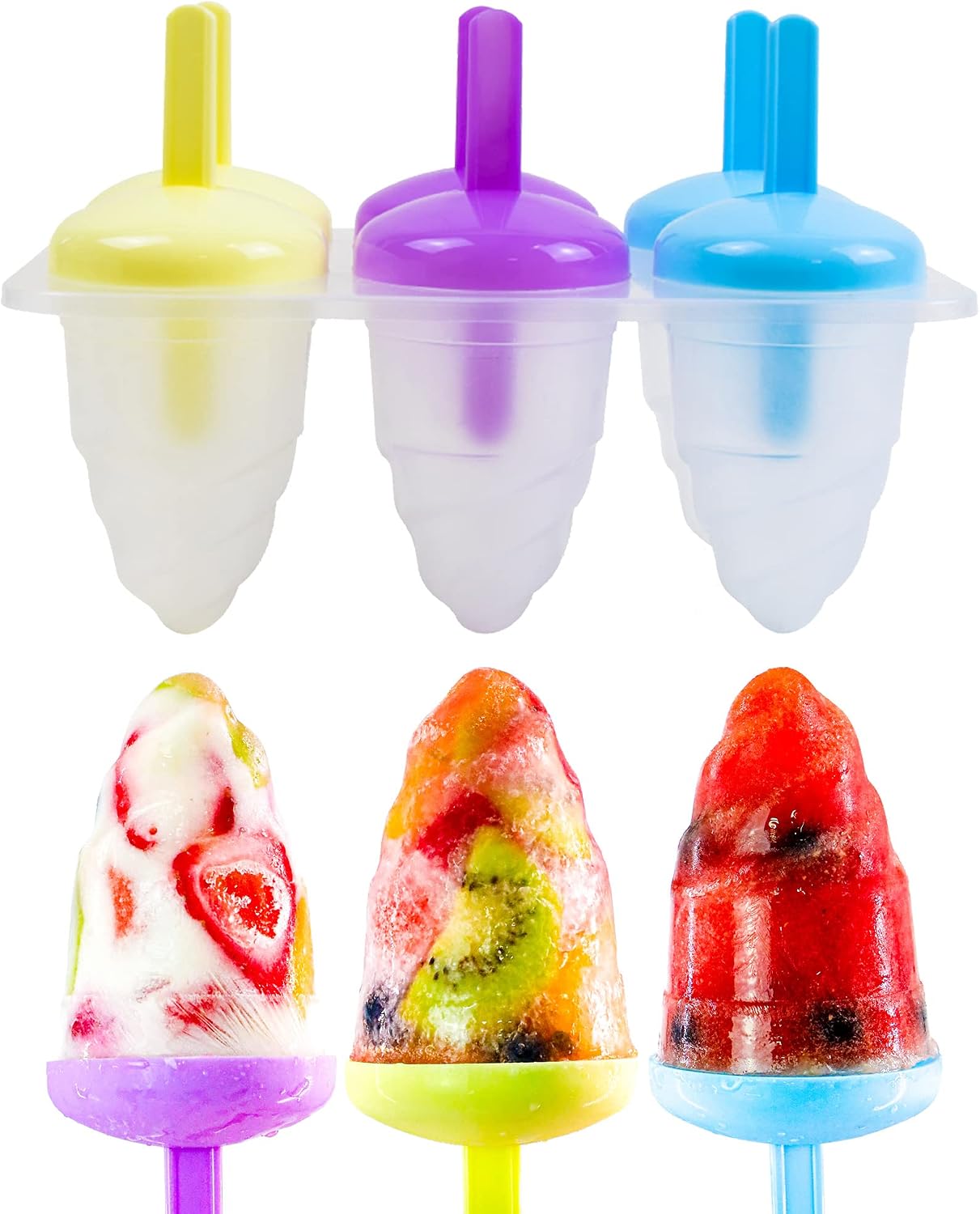 6 Ice Lolly Moulds, Healthy Refreshing Fruit Treat Maker with Sticks ...