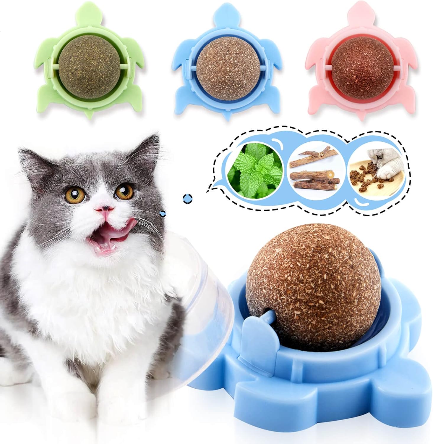 Amazon.com : Catnip Magic Cat Balls Toy Wall Mount 3Pcs Refill Licker for Cats Lick Safe Healthy ...
