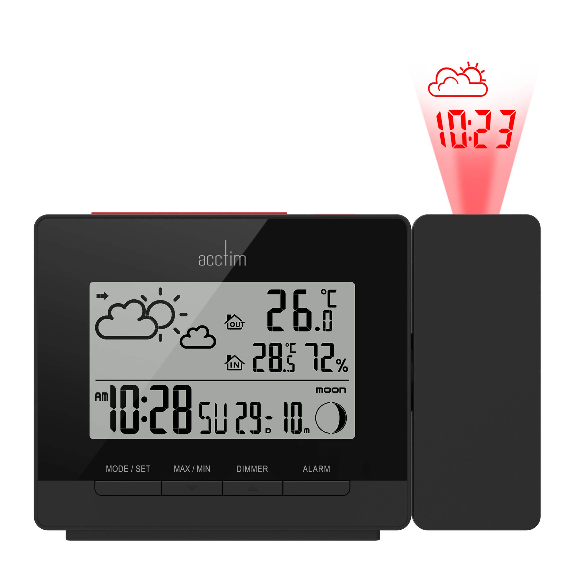Buy Acctim Neige Weather Station Projection Alarm Clock in Black Online ...