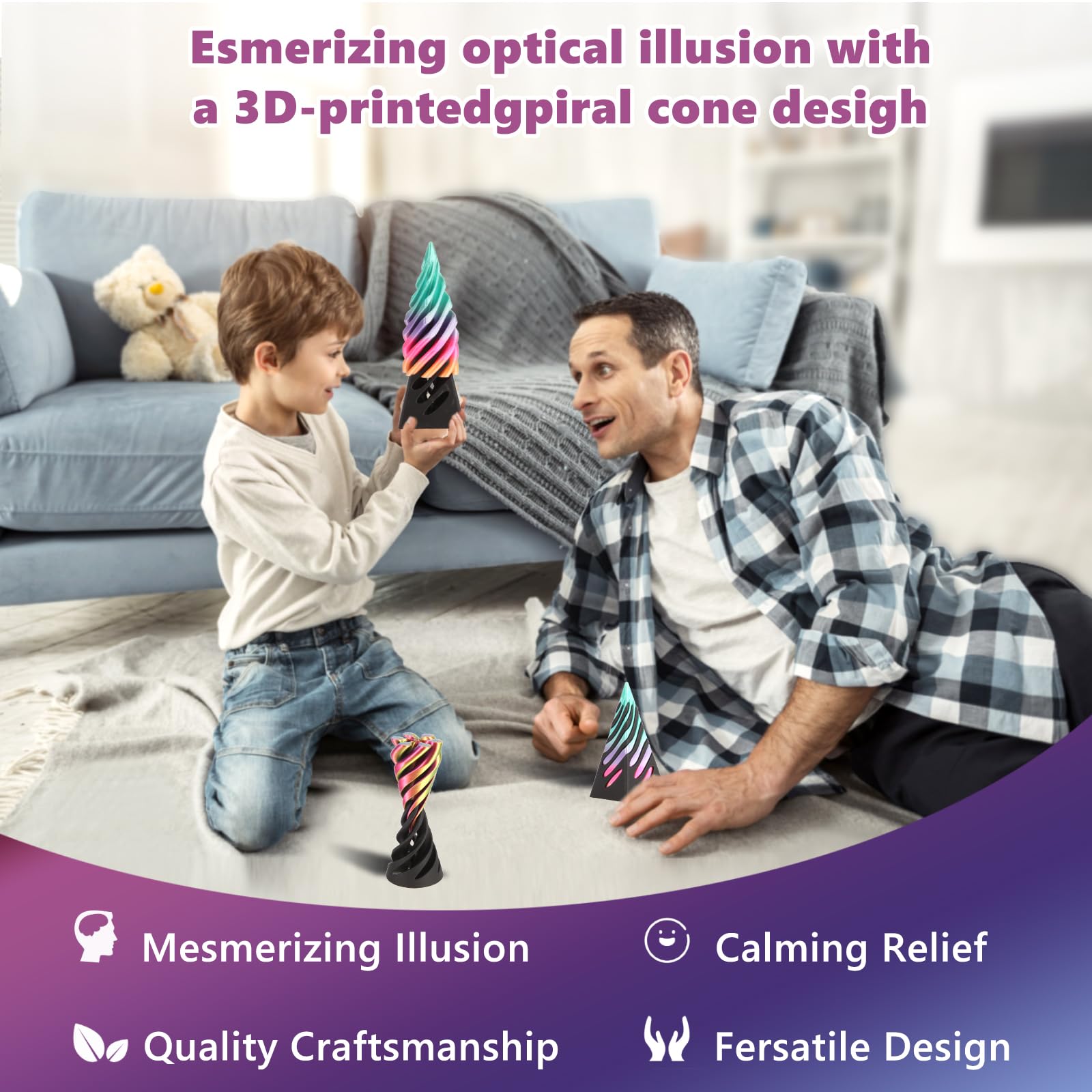 3d Fidgets Pyramid Spiral Cone - 3D Printed Optical Illusion Desk ...