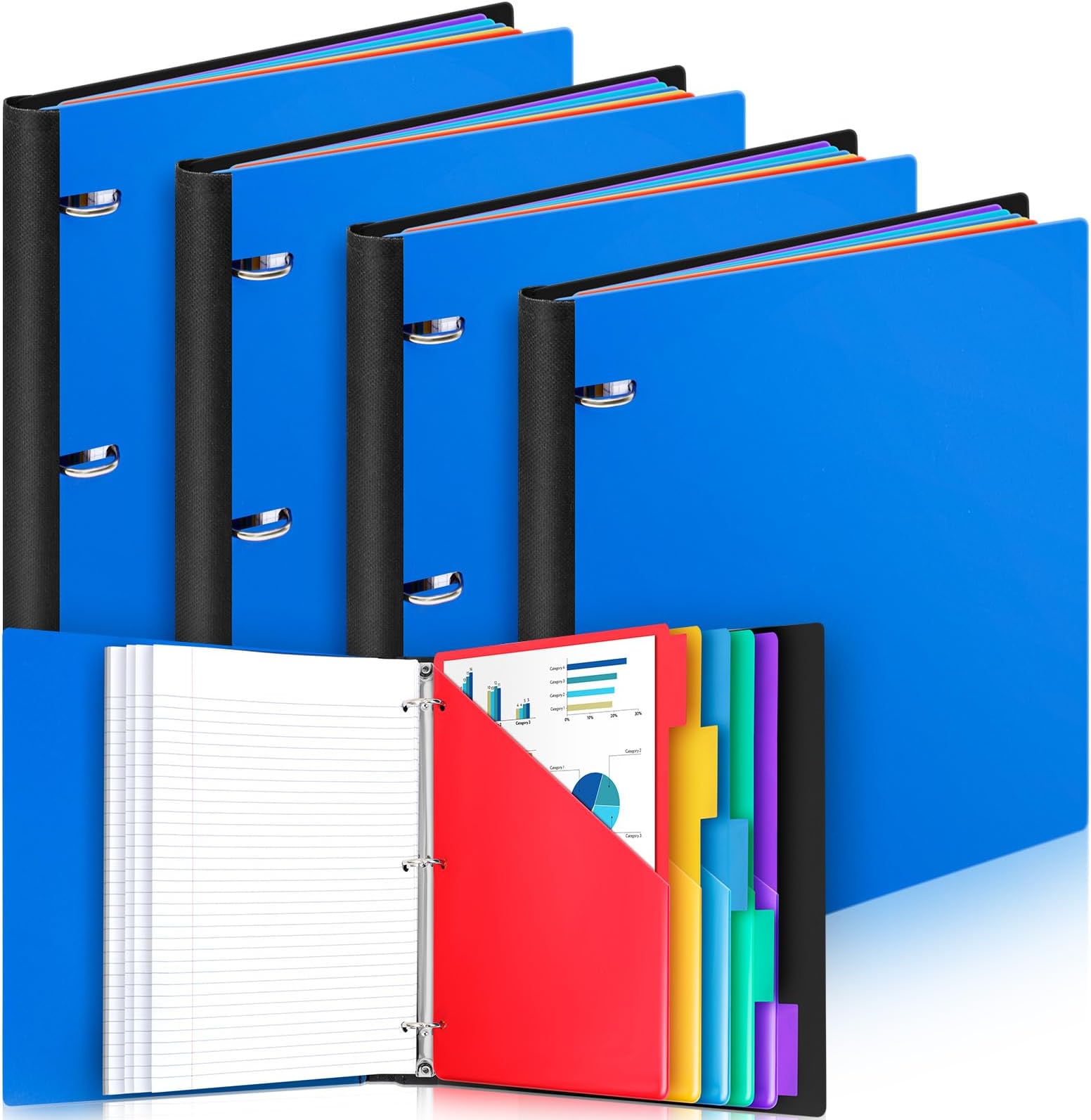 Amazon.com : Henoyso 4 Pcs Blue Flex Refillable 3 Ring Binder Notebook ...