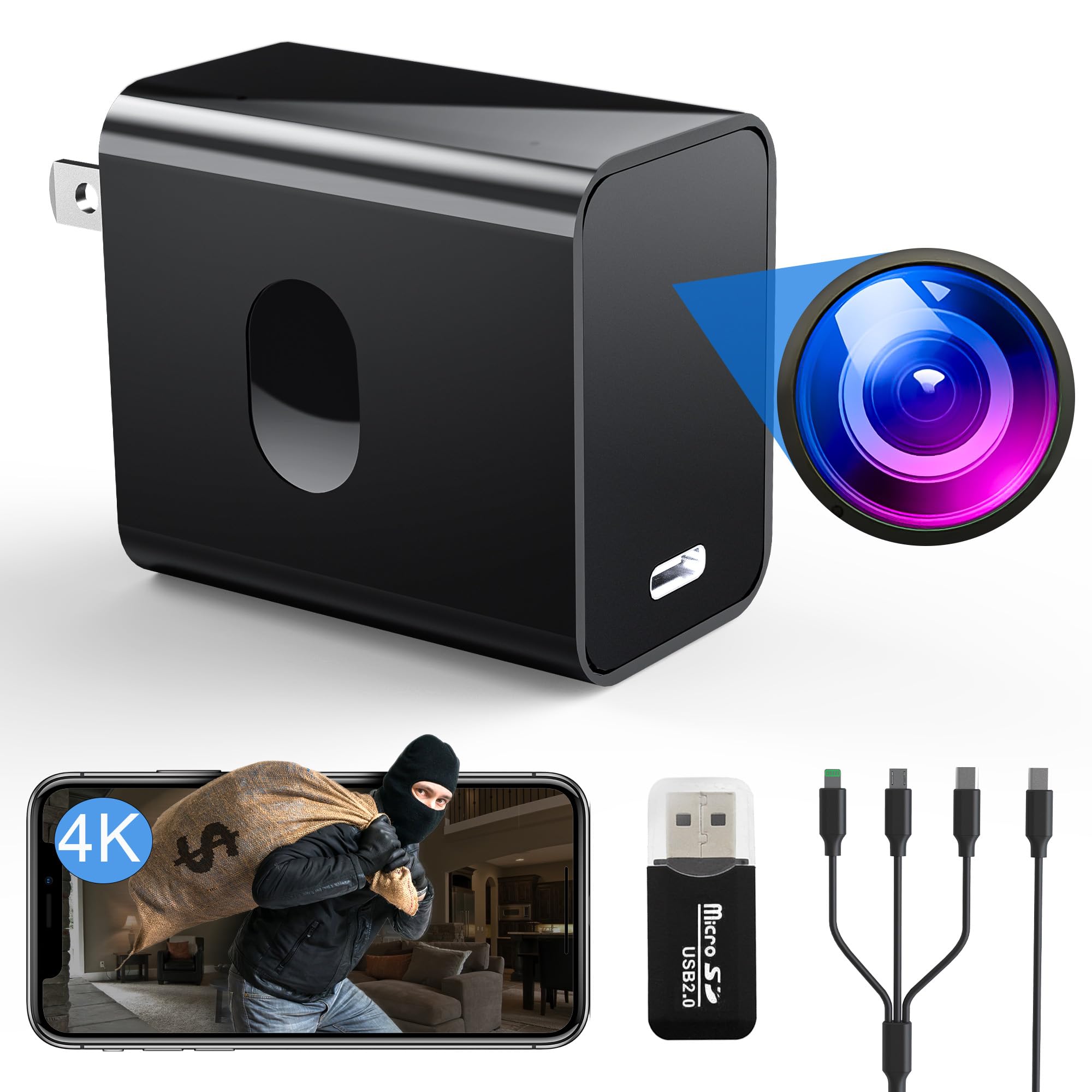 Amazon.com : QETATIY 4K Hidden Camera Charger, Spy Camera Charger ...