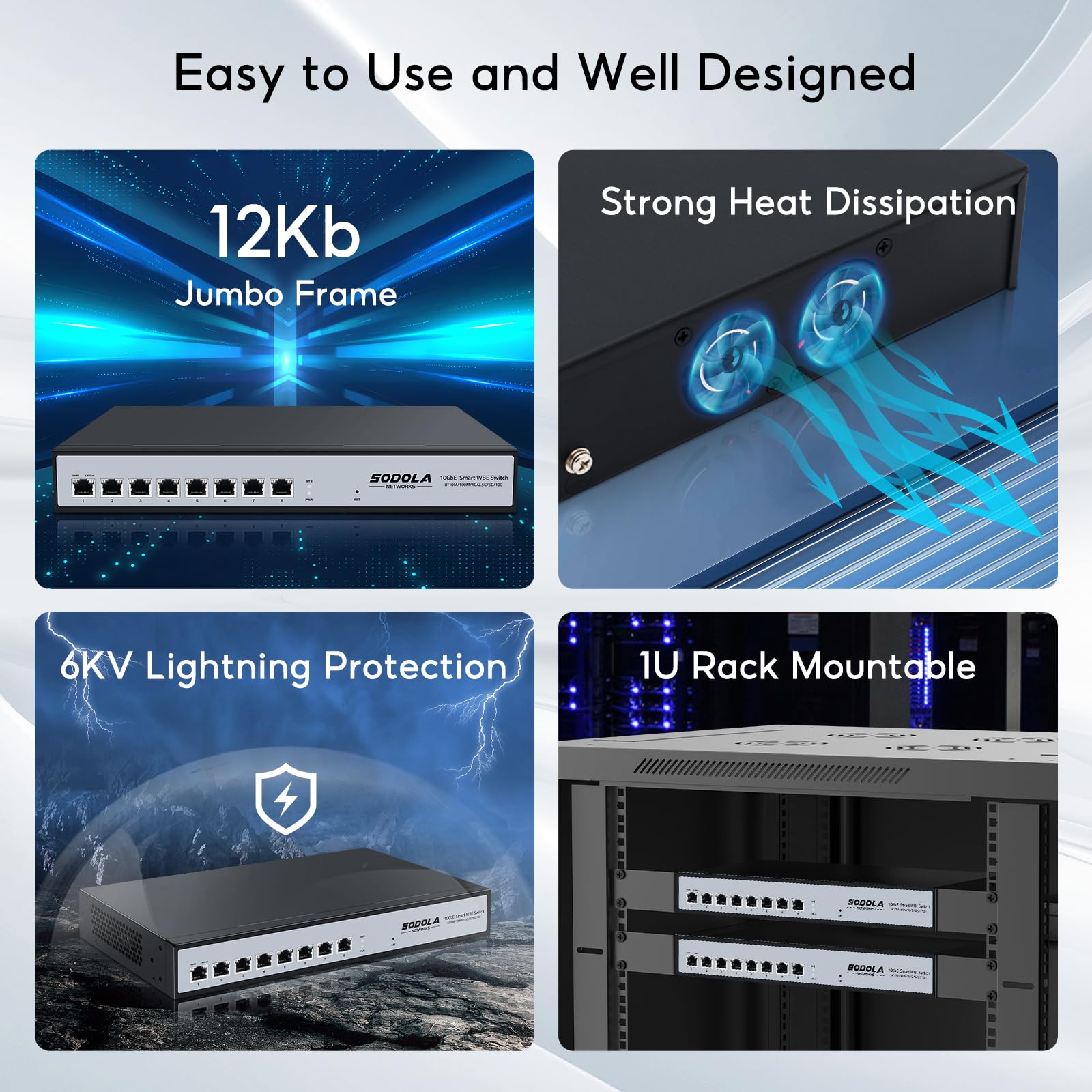 SODOLA 8 Port 10G Web Smart Switch, 8 x 10G RJ-45 Ports, 160Gbps Bandwidth, Support VLAN, QoS ...