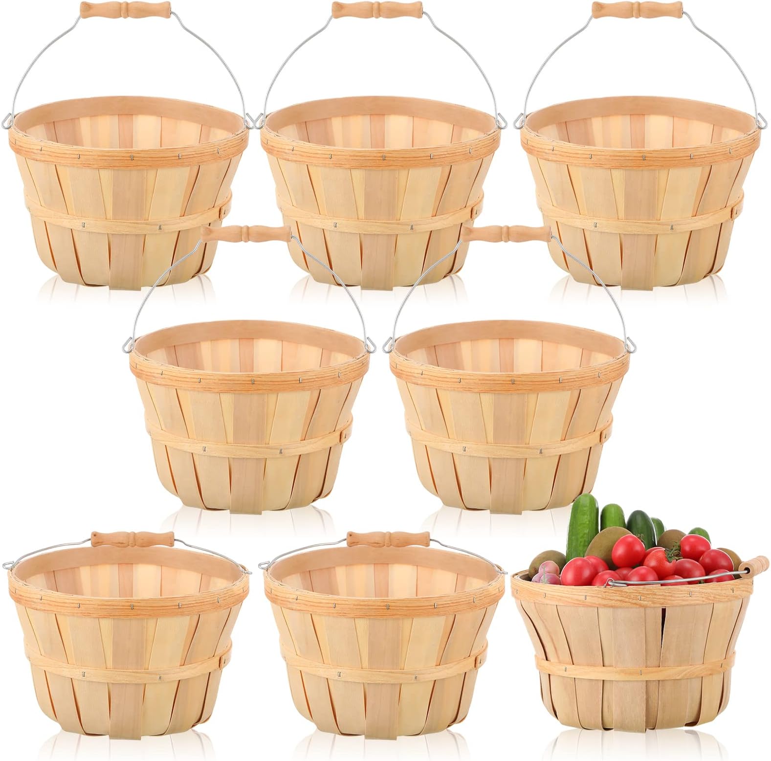 Amazon.com : Weysat 8 Pcs Round Wooden Basket Gifts Fruit Empty Wood ...
