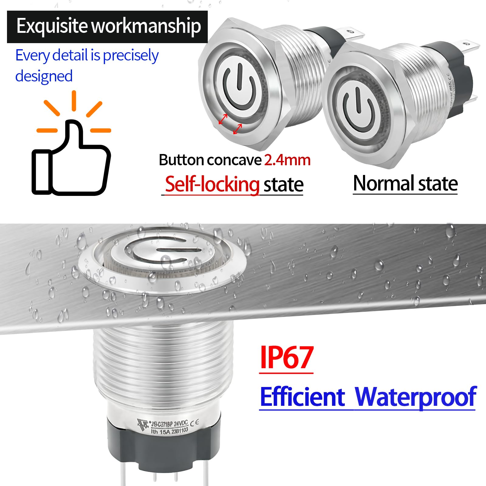 Snapklik.com : 15Amp 19mm Latching Push Button Switch Blue 110V 120V AC ...