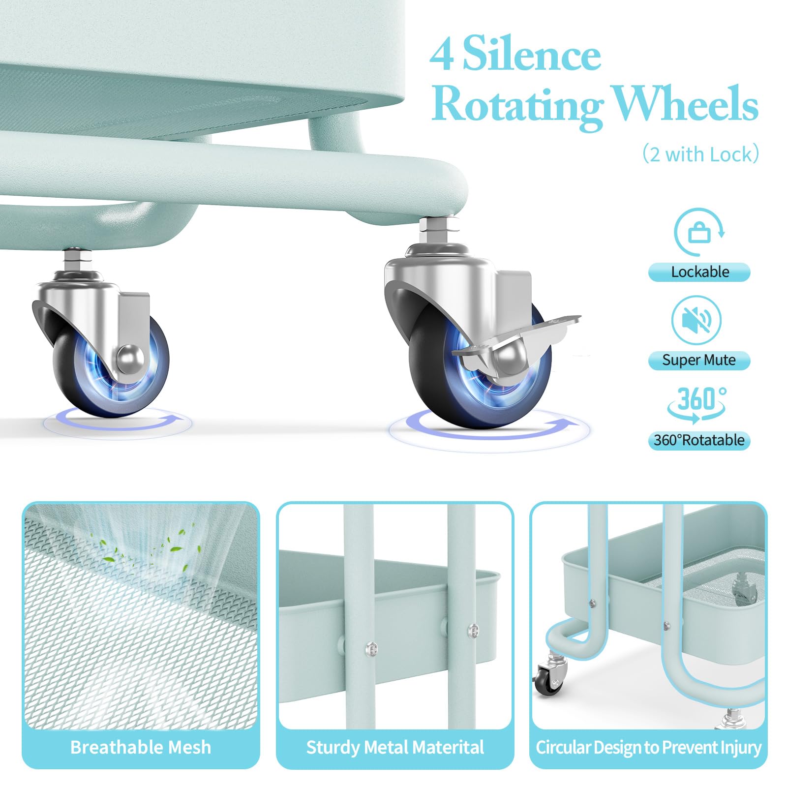 Snapklik.com : KINGRACK 3 Tier Rolling Cart, Metal Mobile Storage Shelf