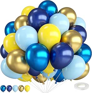 Amazon.com: Blue and Yellow Balloons,12 Inch Yellow Royal Blue and Gold Balloons,Metallic Blue ...