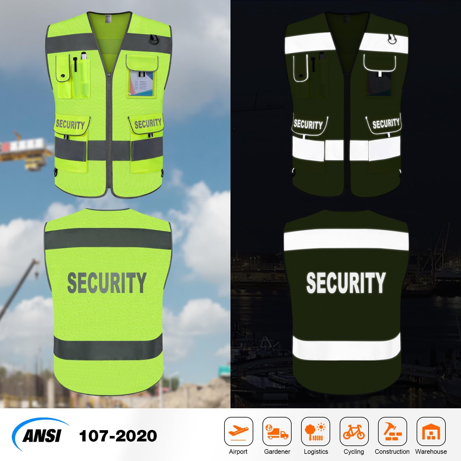 Snapklik.com : TCCFCCT Mesh Security Vest For Security Guard 9 Pockets ...