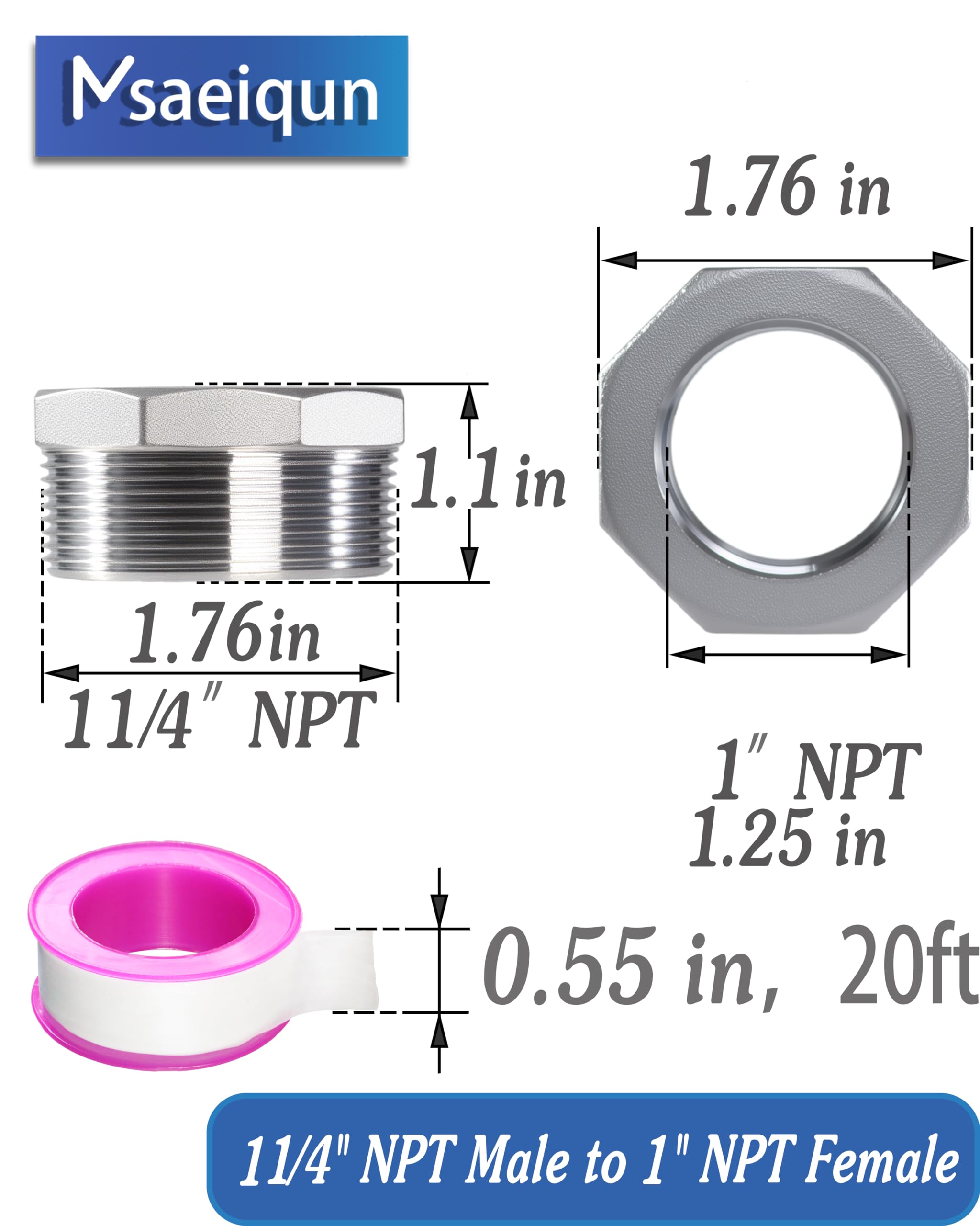 Snapklik.com : MSAEIQUN Stainless Steel Reducer Hex Bushing Threaded ...