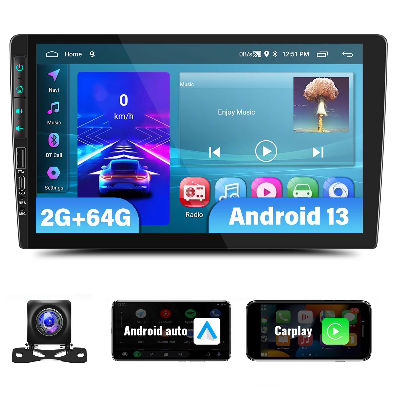 Buy UNITOPSCI 2G+64G 9 Inch Double Din Android Car Stereo with Wireless ...
