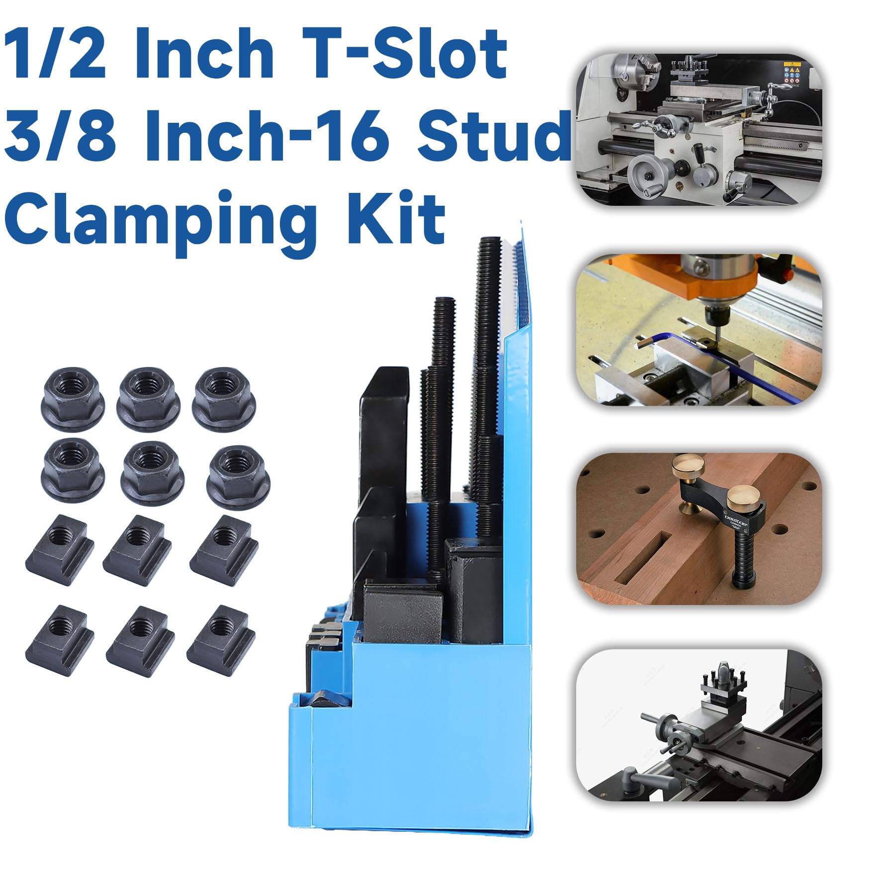 Snapklik.com : 58 Pcs Pro-Series 1/2" T-Slot 3/8"-16 Stud Clamping Kit ...
