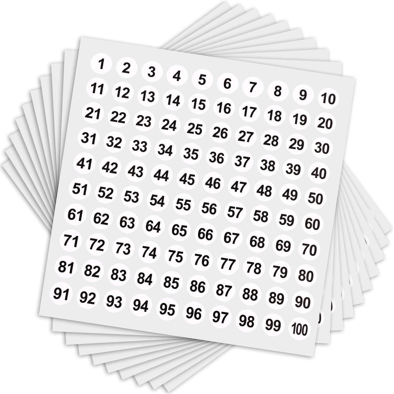 Amazon.com : Chinco 100 Sheets Number Stickers 1 to 100 Round Number ...