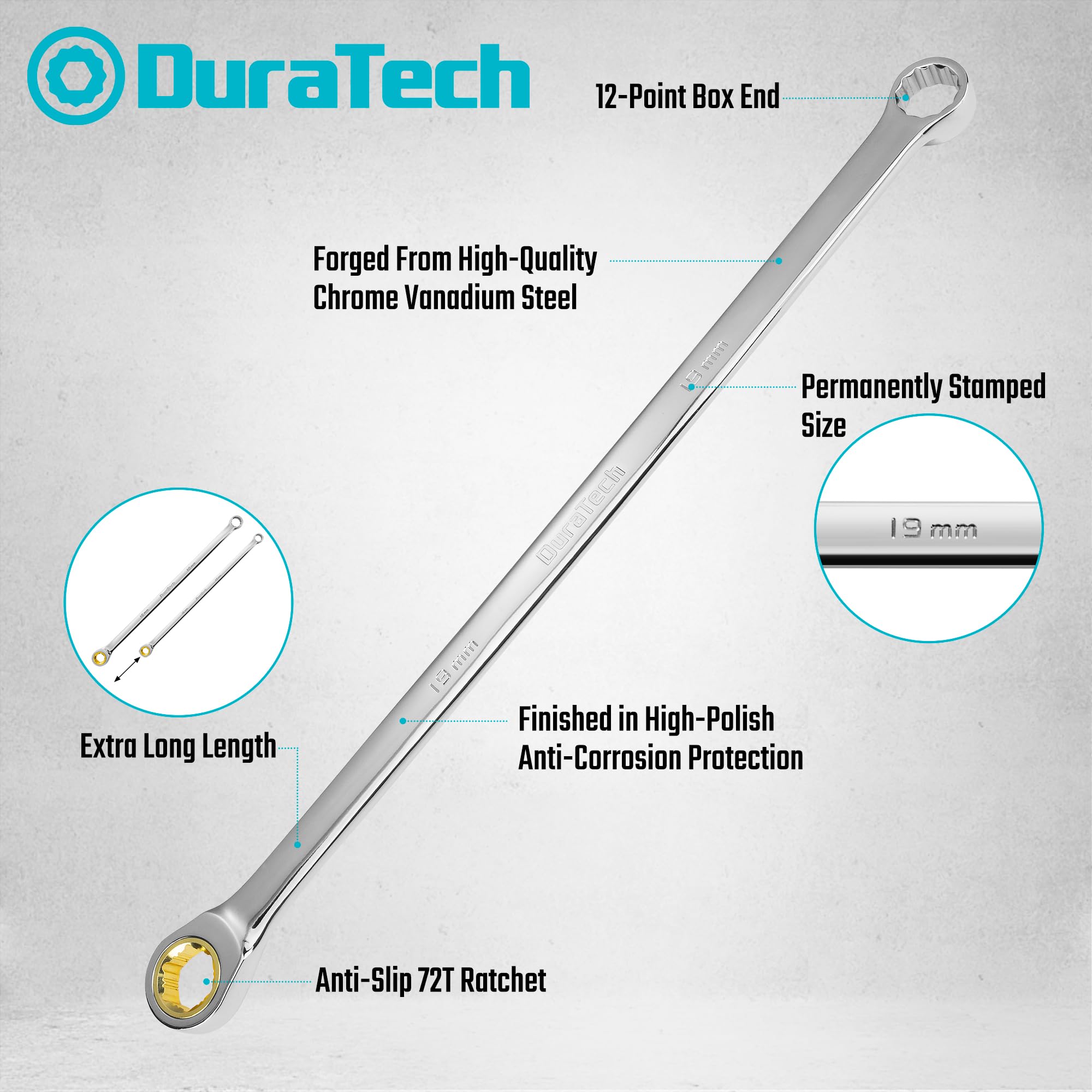 Snapklik.com : DURATECH Extra Long Anti-Slip Ratcheting Wrench Set ...