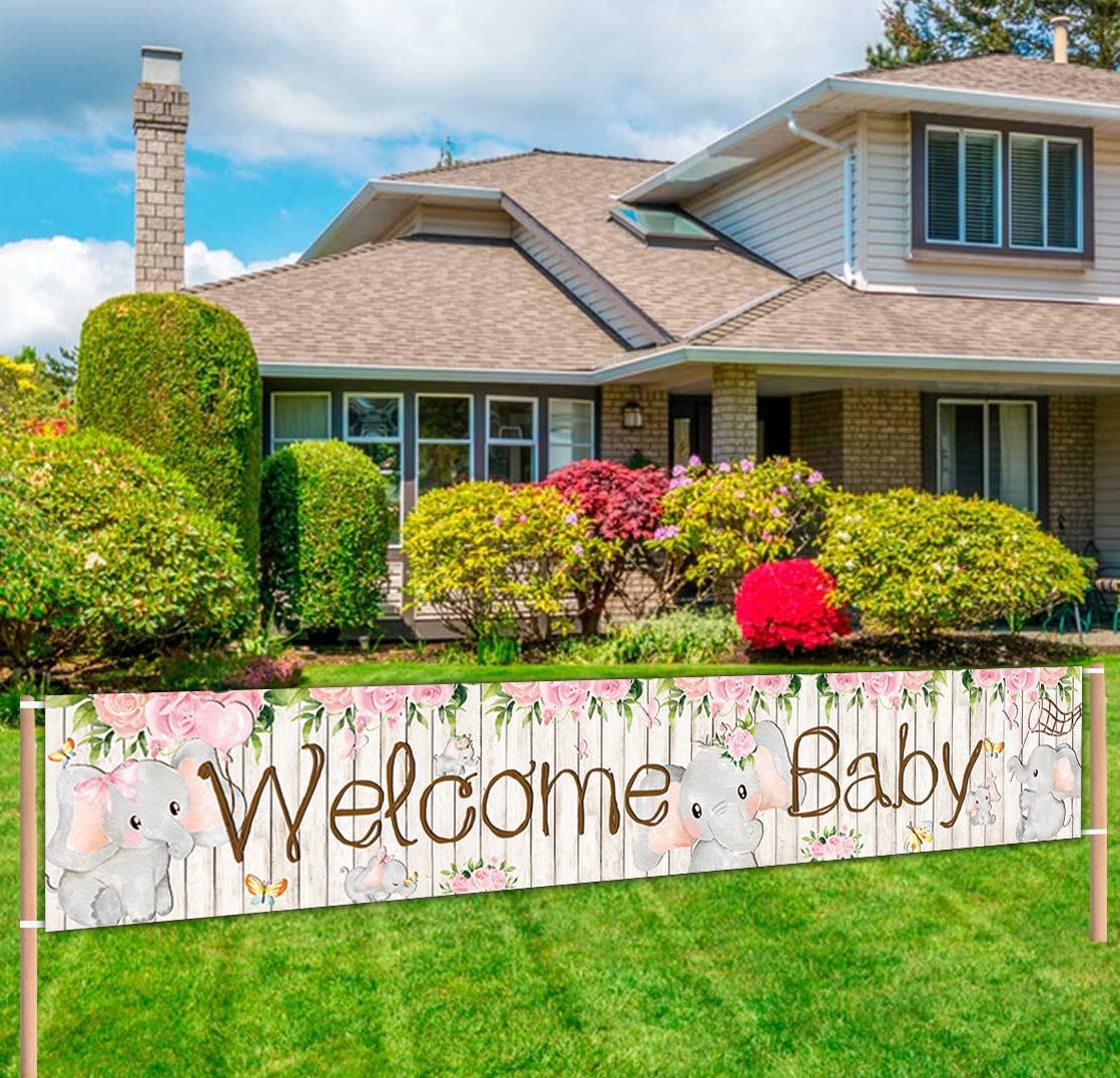 Snapklik.com : CHXSM 9.8 X 1.6 Ft Pink Elephant Welcome Baby Yard Sign ...