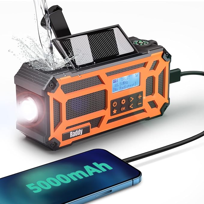 Raddy SD5 Wind Up Radio DAB/DAB+/FM Emergency Solar Radio, IPX5 ...