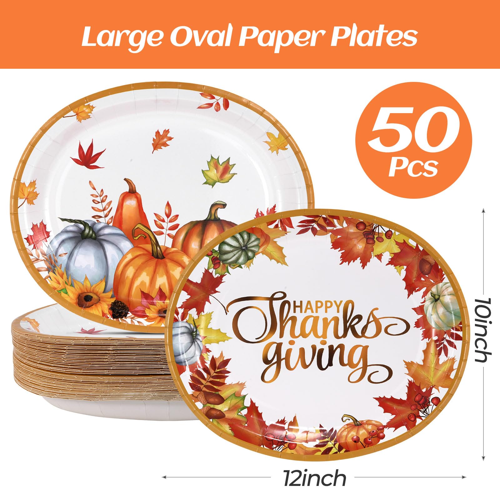 Snapklik.com : 50PCS Thanksgiving Oval Paper Plates -10" X 12" Heavy ...