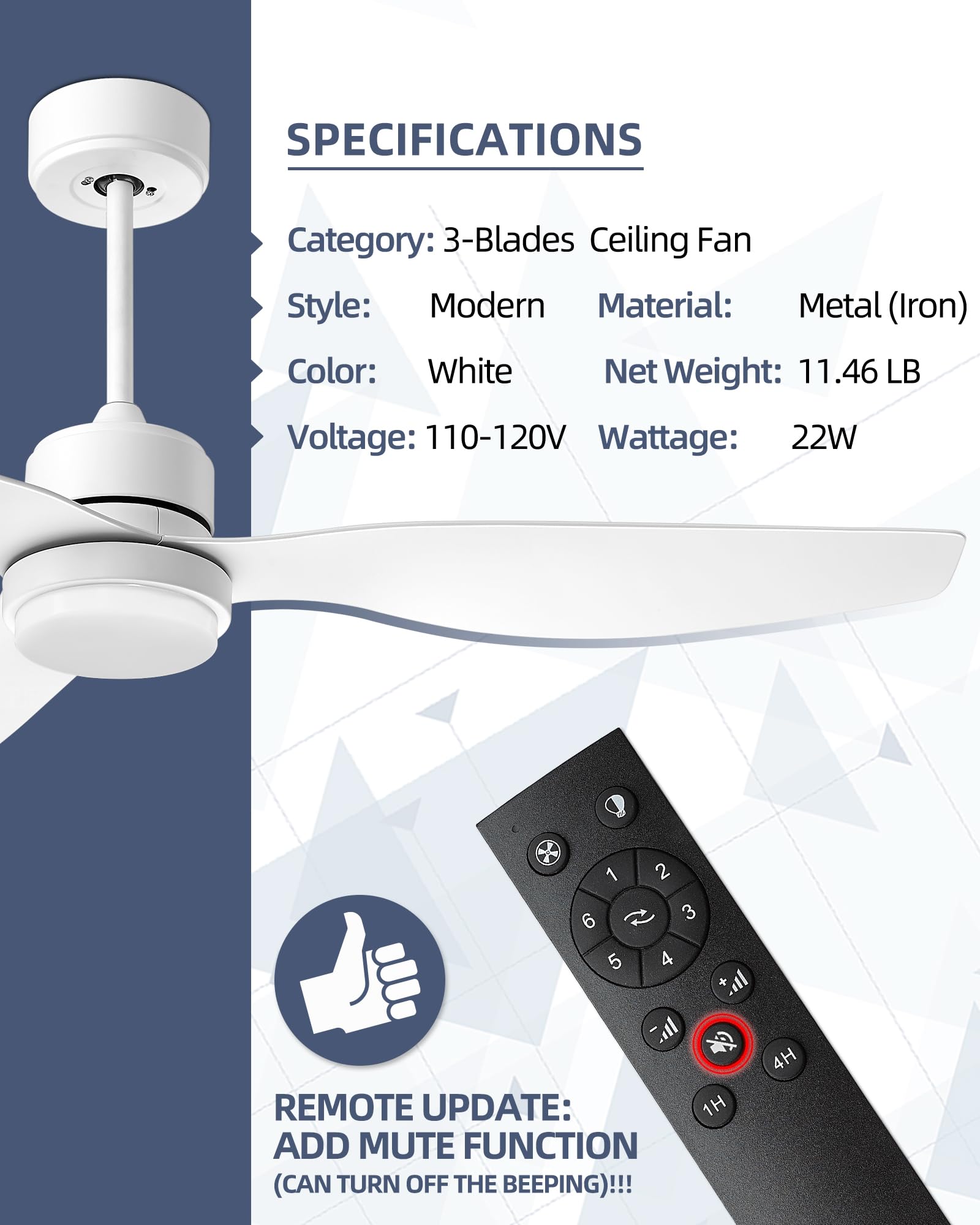 Snapklik.com : YOUKAIN 52 Inch Indoor/Outdoor Modern Ceiling Fan