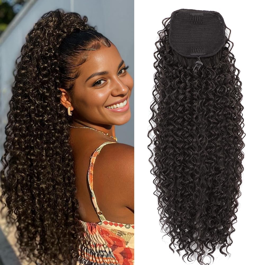 Amazon.com : AEYAB Long Curly Ponytail Extension 20 Inch Drawstring ...