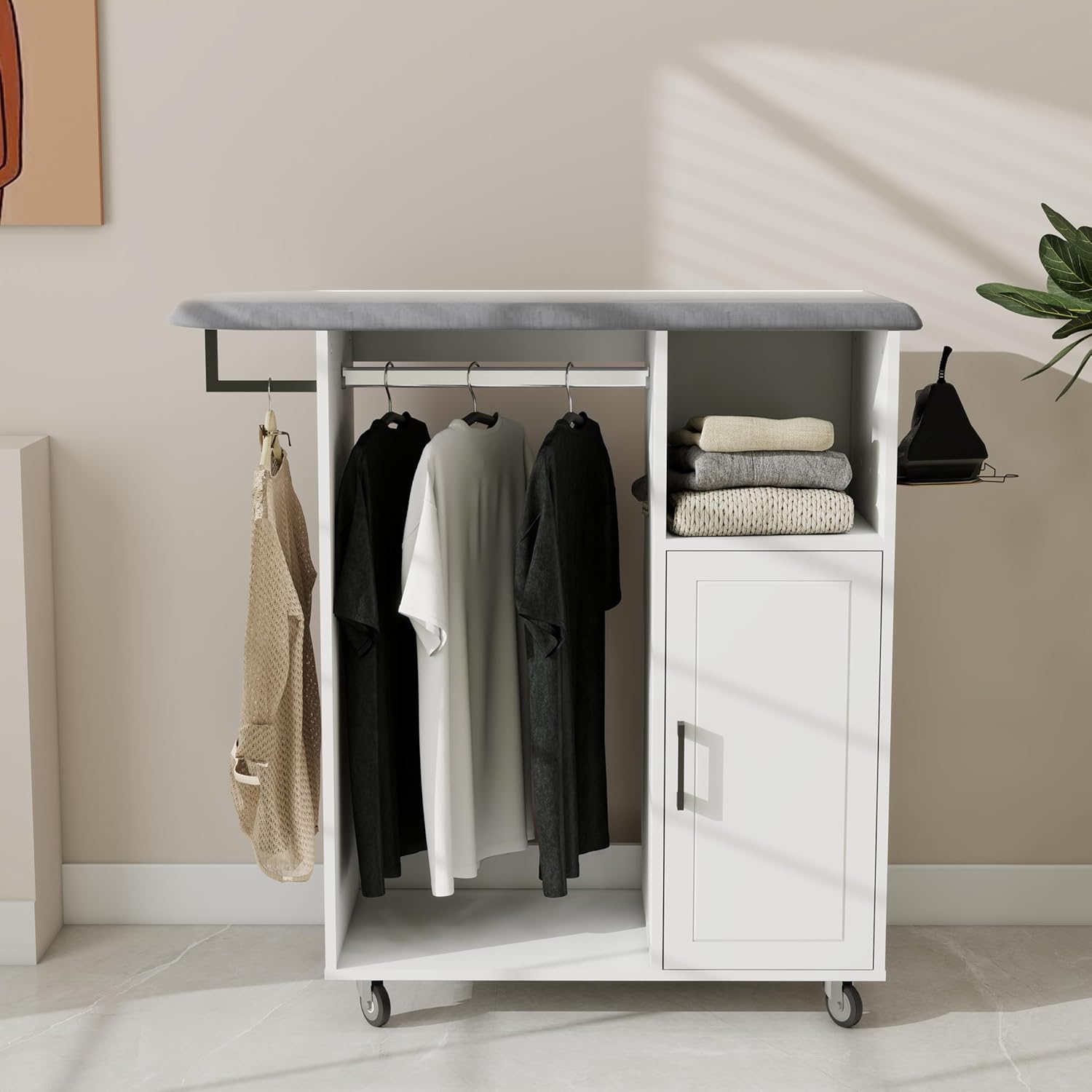 Amazon.com: Rolling Ironing Board Cart with Storage - Compact 2-Shelf ...