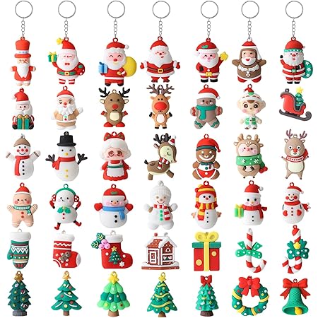 Amazon.com: 42 Pcs Christmas Keychains Bulk, 3D Santa Claus Snowman ...