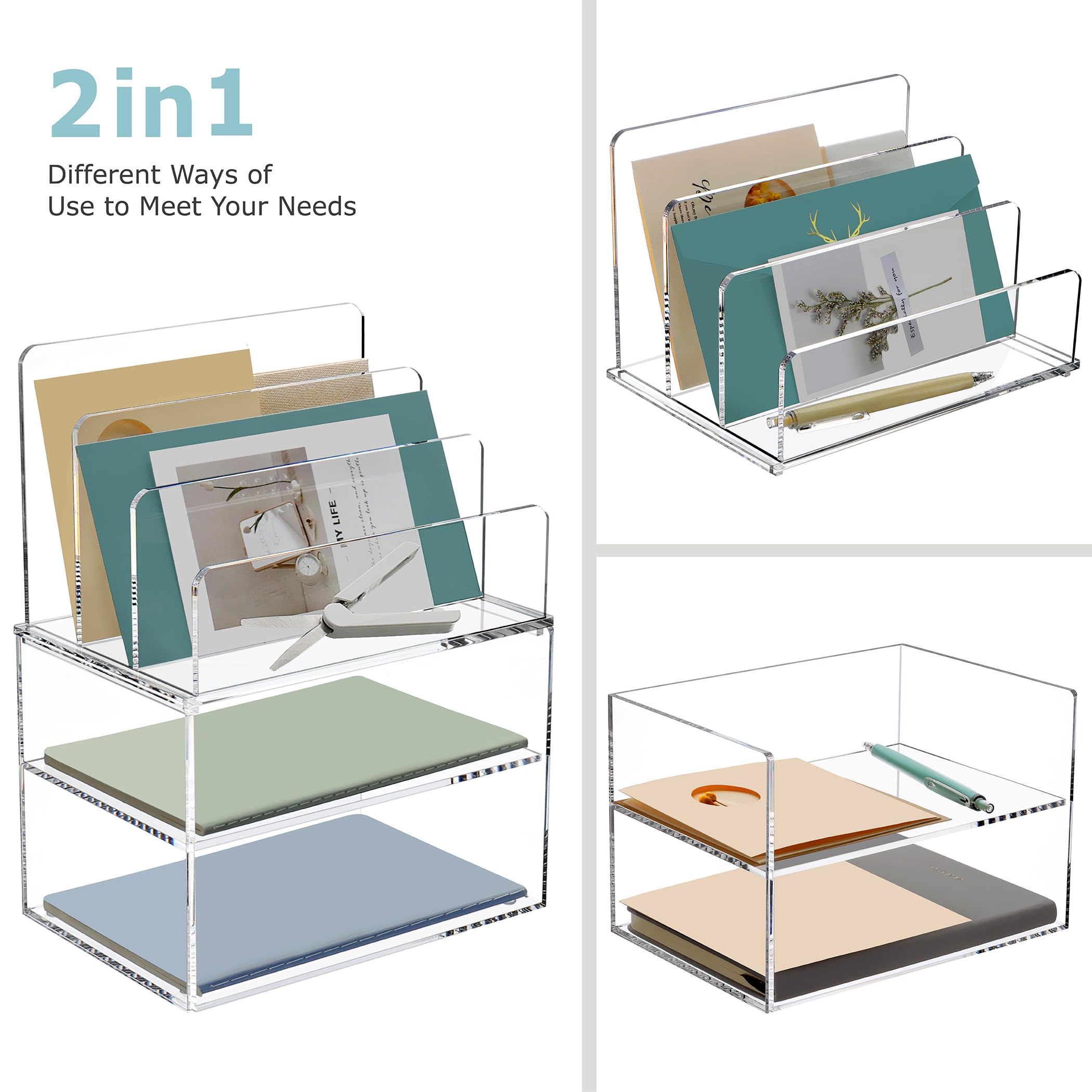 Snapklik.com : Acrylic File Organizer, Small 2-in-1 Mail Sorter Organizer