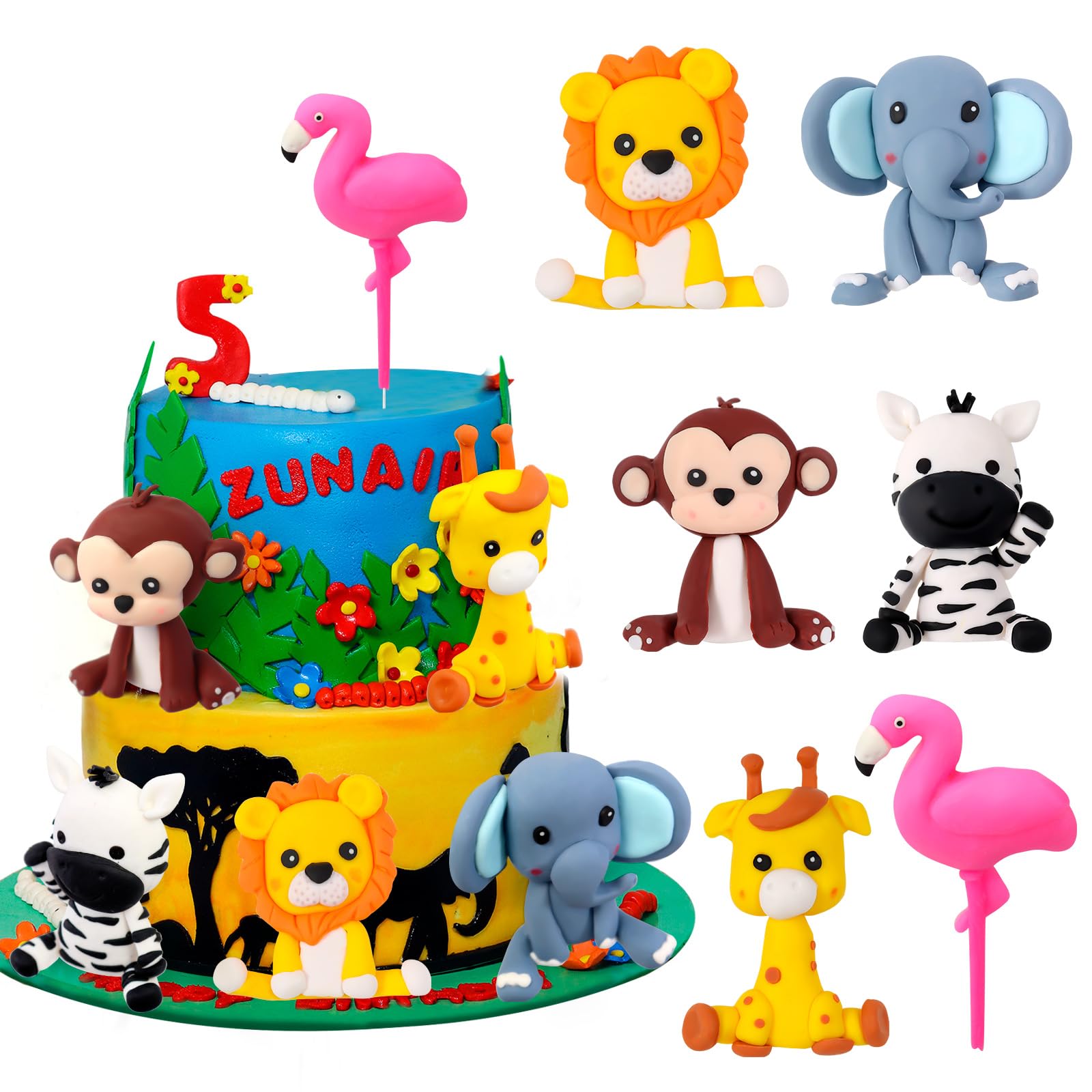 Amazon.com: 6 Pcs Jungle Safari Animal Cake Toppers,Wild Animal Cake ...