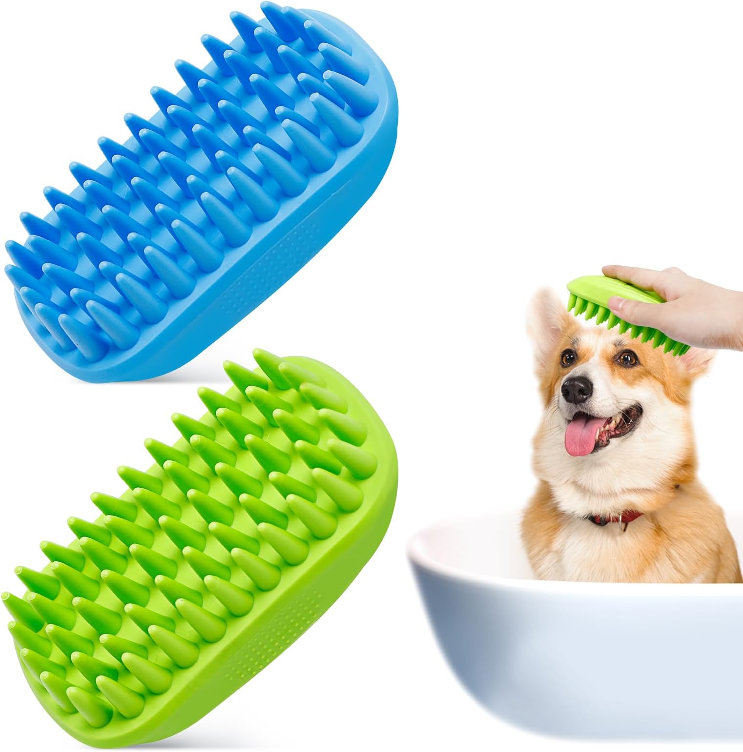 Amazon.com: 2Pcs Dog Bath Brush,Silicone Shampoo Grooming Brush ...