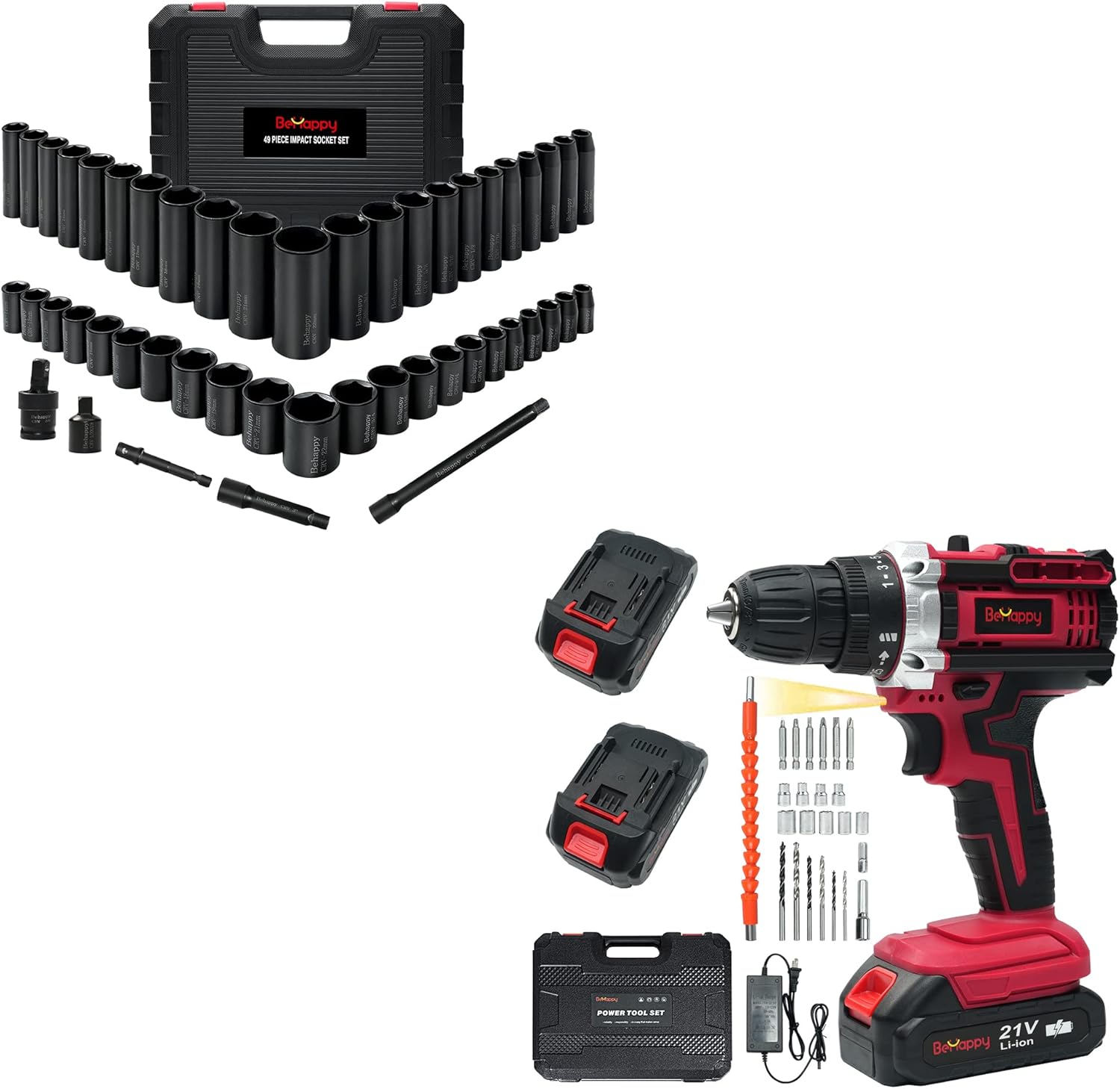 BeHappy Cordless Drill Set & 3/8" Impact Socket Set - Amazon.com