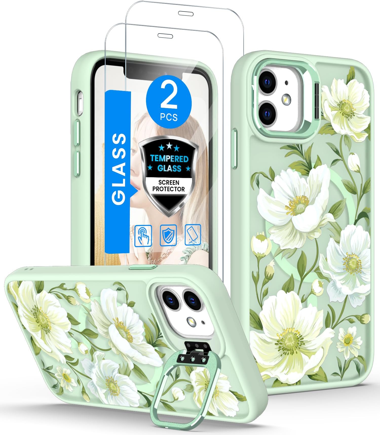 Amazon.com: Magnetic for iPhone 11 Case Floral, with Screen Protector ...