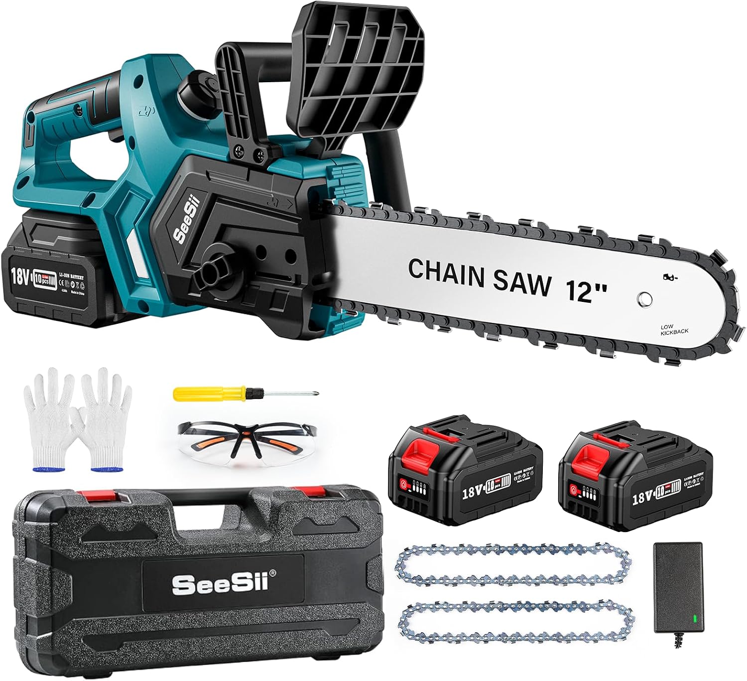 Seesii Battery Chainsaw, 12 Inches, 8000 mAh Electric Chainsaw, 1200 W ...
