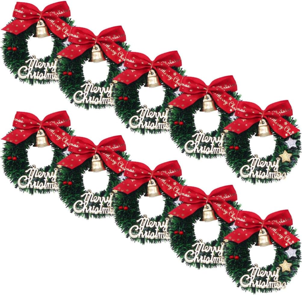 Amazon.com: MAGICLULU 10pcs Mini Christmas Wreaths with Bow Mini Green ...