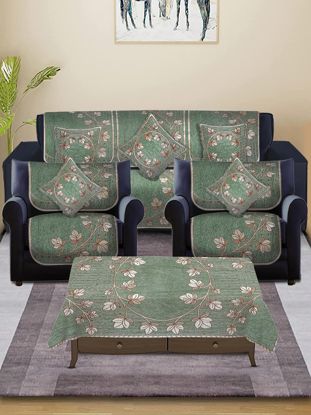 Multitex 5 Seater Cotton Ethnic Design Sofa Covers Set-Green : Amazon ...