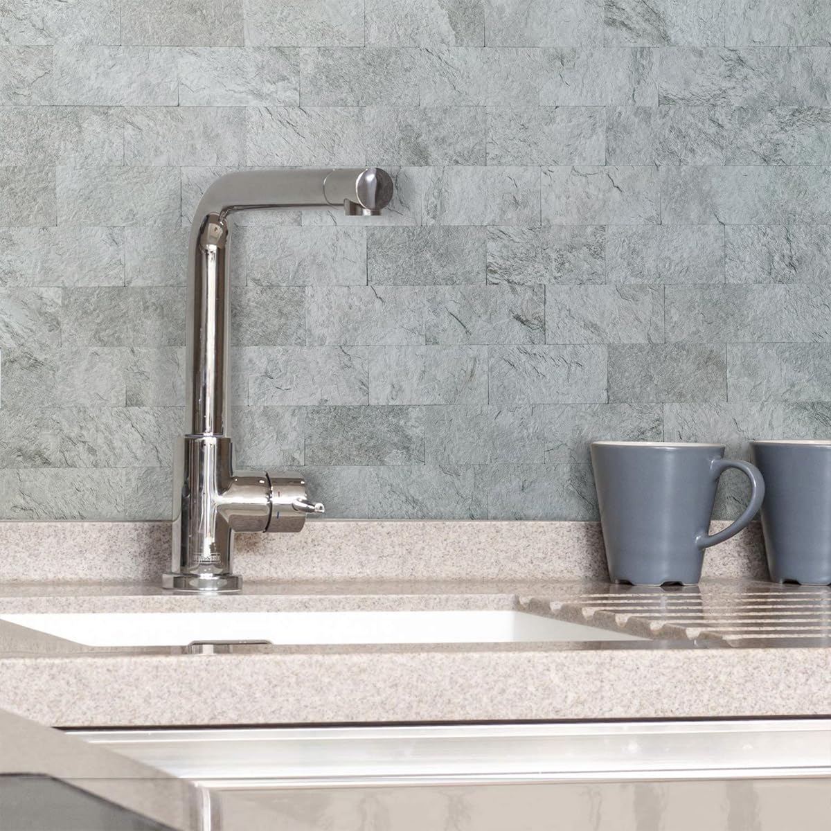 Snapklik.com : AULIGET 100 Piece Light Slate Peel And Stick Backsplash Wall Tiles