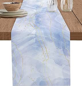Amazon.com: Table Runner, Light Blue Marble Texture with Gold Line for ...