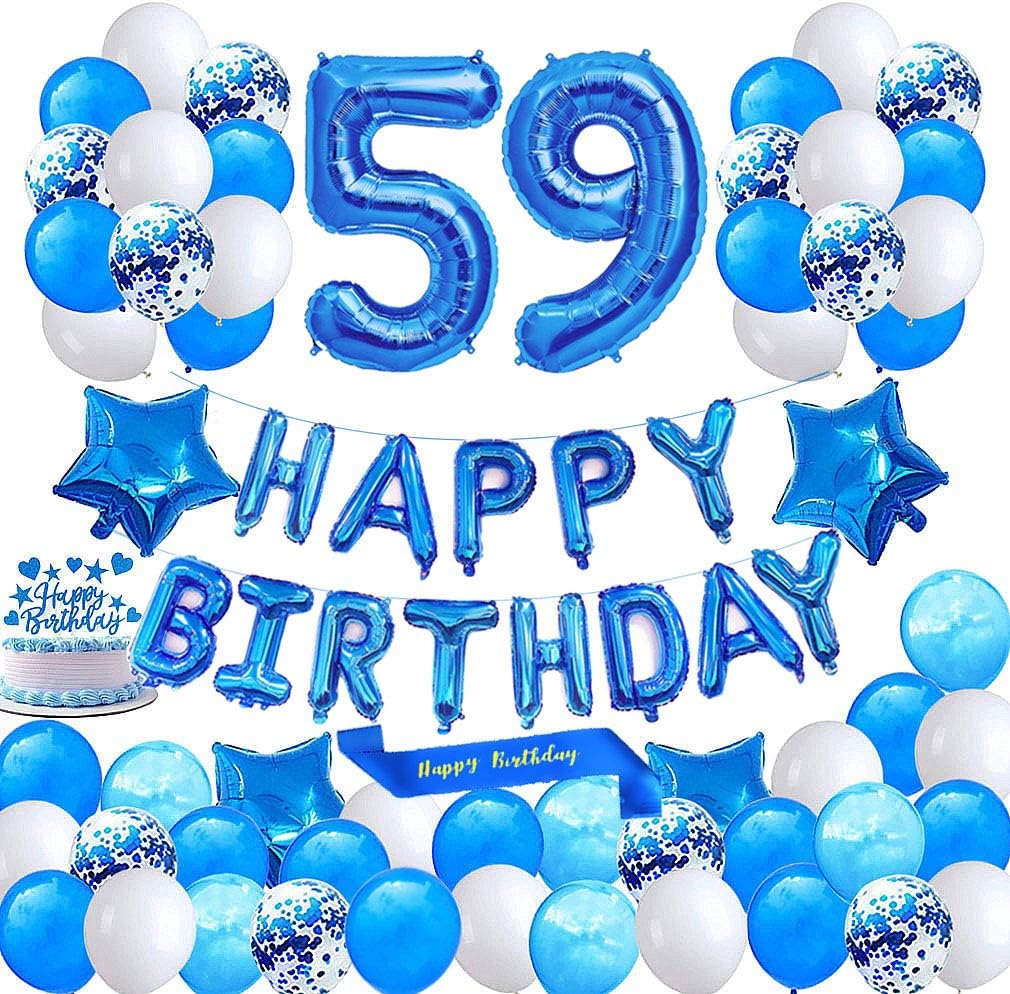 Amazon.com: Minhero Lee Blue 59th Birthday Decoration Happy Birthday ...
