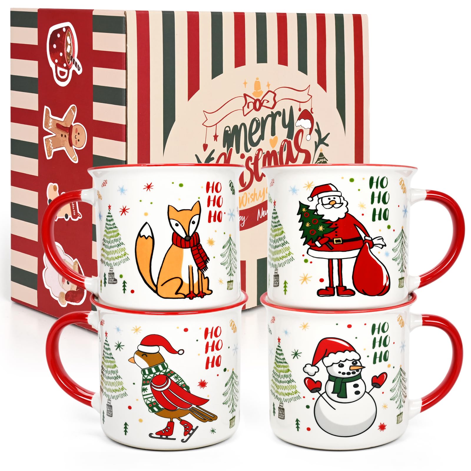 Amazon.com: Maustic Christmas Mugs Set of 4, Christmas Coffee Mugs ...