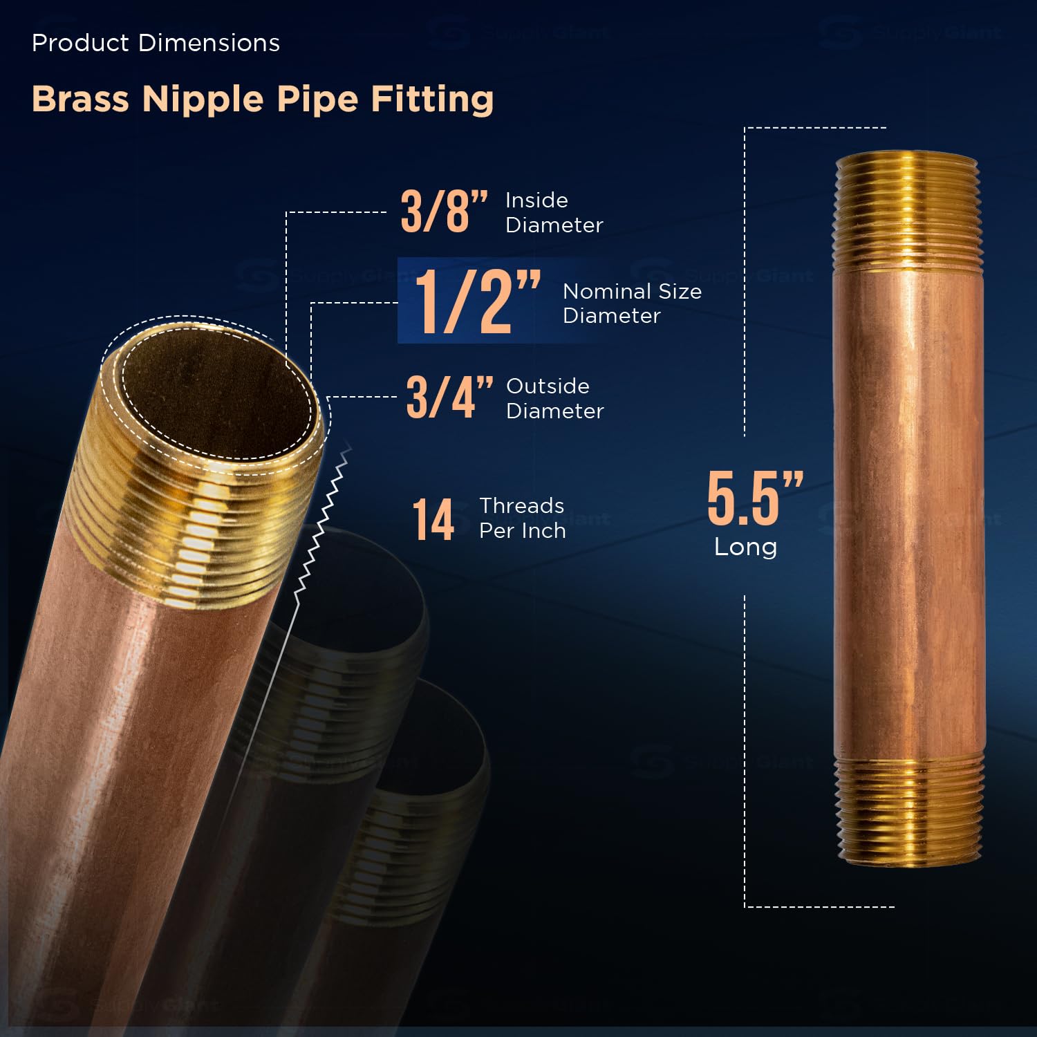 Brass Pipe Supply Giant 8 Inch Long Brass Nipple Pipe Fitting... 1/2 ...