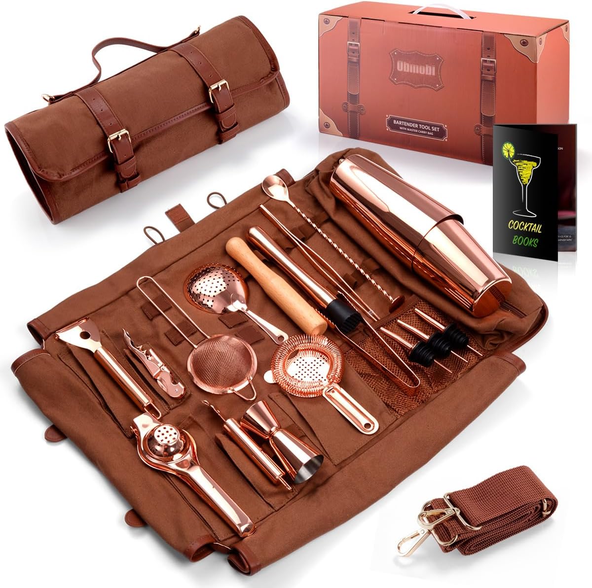 obmobi Travel Bartender Kit Bag, 17-Piece Bar Tool Set Professional ...