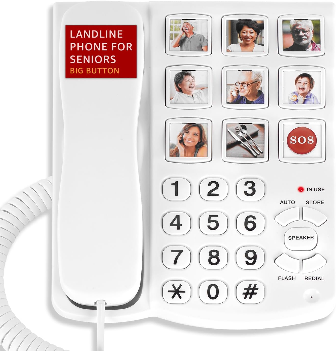 Uvital Big Button Phone for Seniors, Corded Landline Phone with 9 One ...