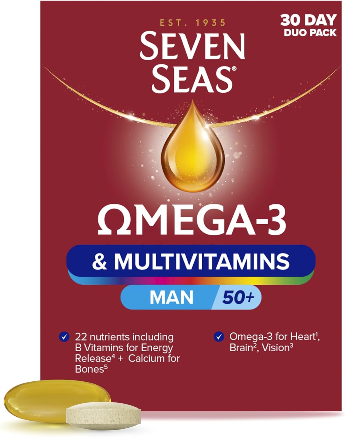 Seven Seas Omega-3 and Multivitamins Man 50plus, 30-Day Duo Pack, with ...