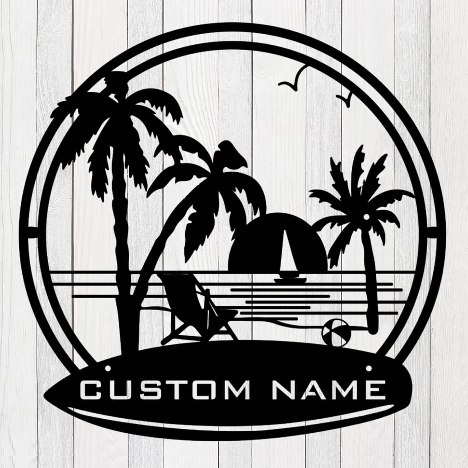 Amazon.com: Beach Palm Tree Sign Custom Wall Art,Tropical Personalized ...