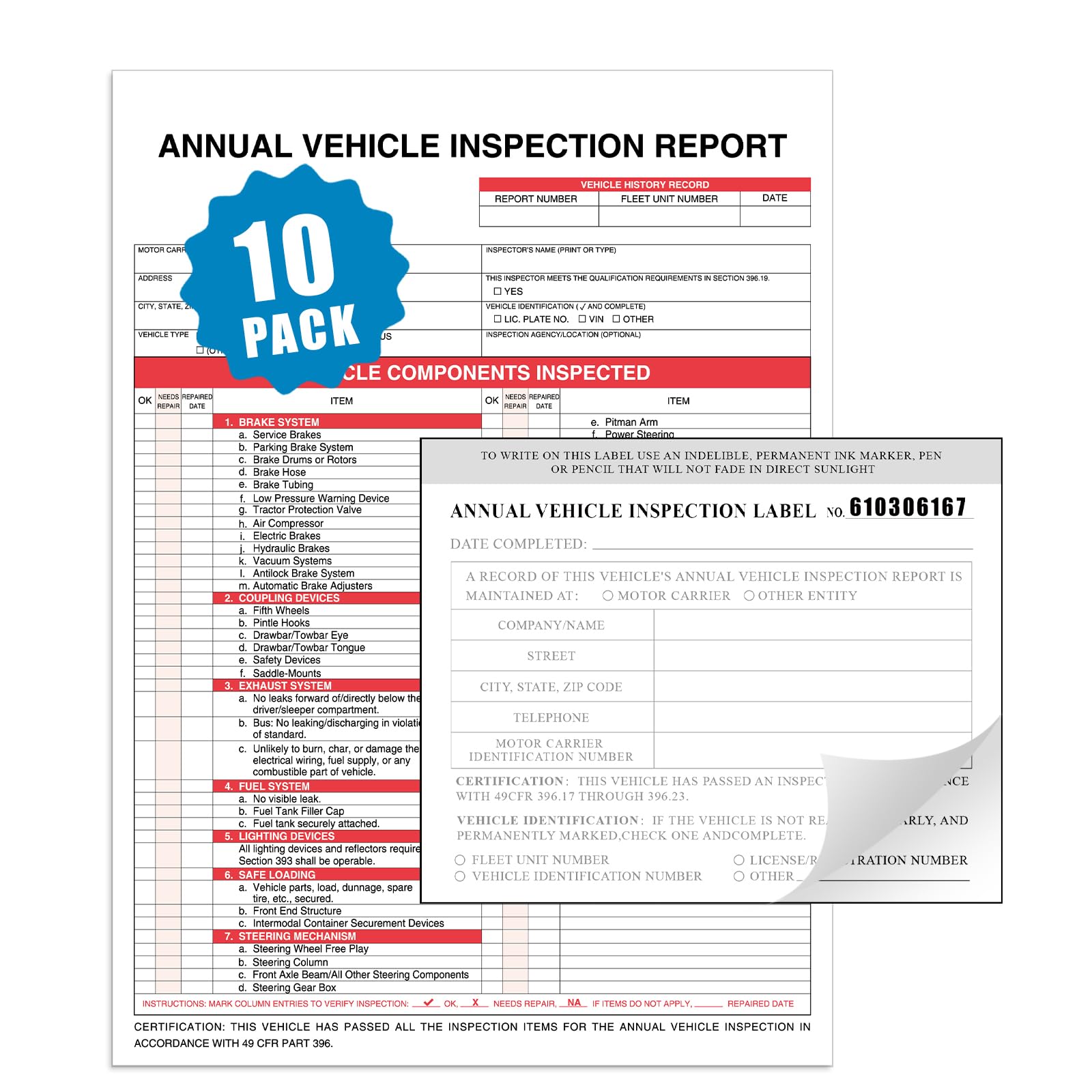 Dot Annual Inspection Form J. J. Keller 50-Pack, Annual Vehicle ...